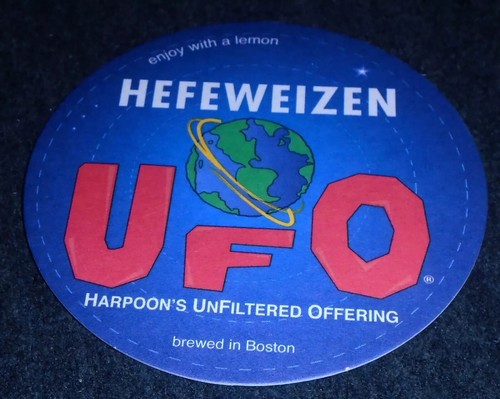 RARE UFO Hefeweizen Beer, Harpoon Brewery, Boston Vintage Beer Coaster ...
