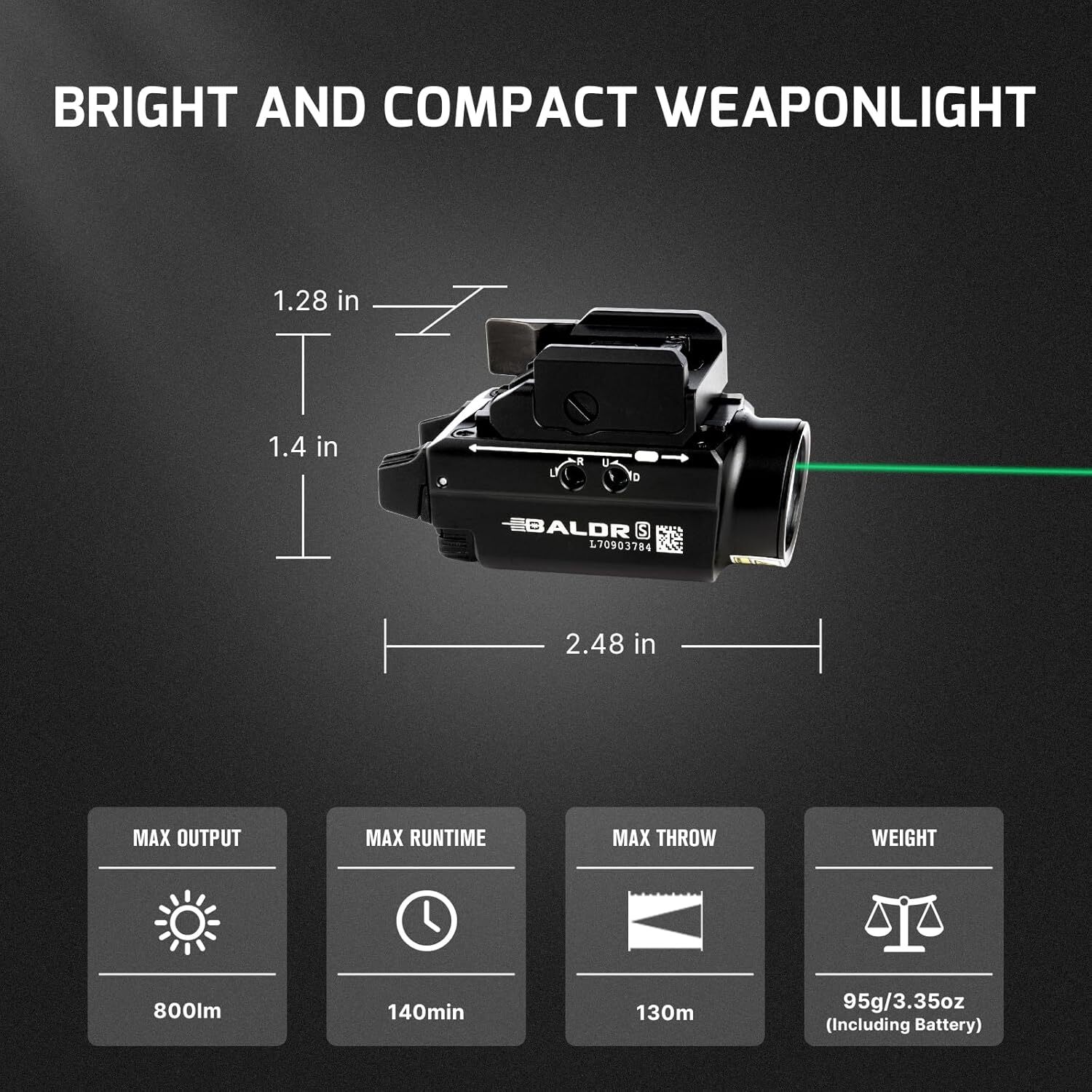 OLIGHT Baldr S Green Laser Pistol Light Tactical for Glock Rail Mount ...