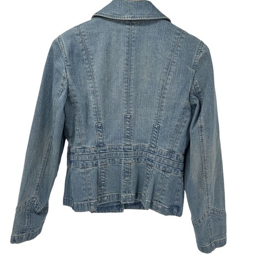 Loft Jean Jacket Womens 6 Blue Denim Fitted Button Up Cropped Ann ...