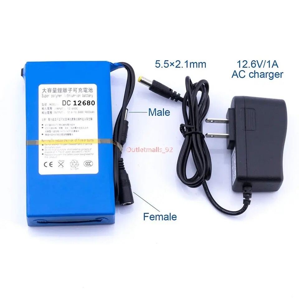 12V DC 12680 Rechargeable Lithium-ion Battery Pack w/ Charger Switch | eBay