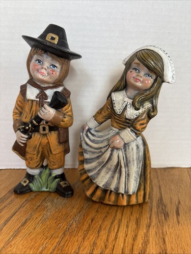 Hand Painted Vintage Ceramic Pair Pilgrim Figures Traditional ...