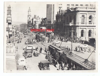 LARGE OLD PHOTO busy scene King William Street Adelaide South Australia ...