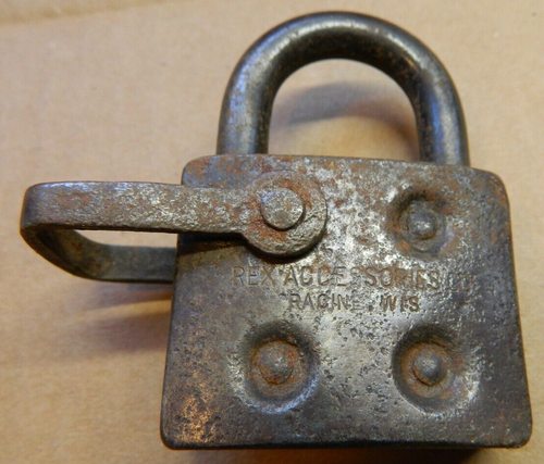 Unusual Vintage Padlock-Rex Accessories Racine Wisconsin Steel Lock NO ...