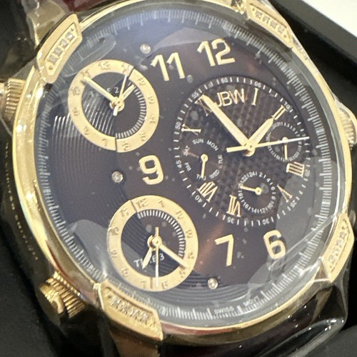 JBW Men Watch J6353A G4 Swiss Quartz 3 Time Zone Diamond Gold Brown ...