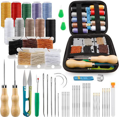 Leather Sewing Kit 59pcs Hand Sewing Heavy Duty Waxed Thread Large-Eye ...