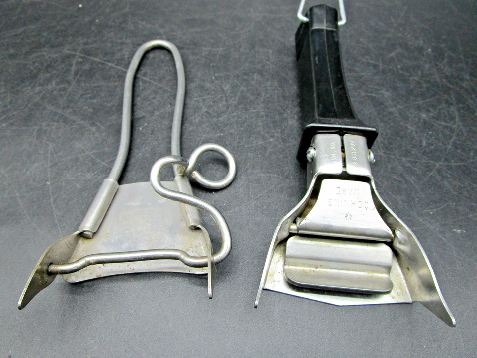 Vintage PYREX Flameware Glass Metal Detachable Pot Handle Corning Twist ...