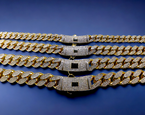 10K Yellow Gold Monaco Miami Cuban Link Chain Bracelet Full CZ Pave 7mm ...