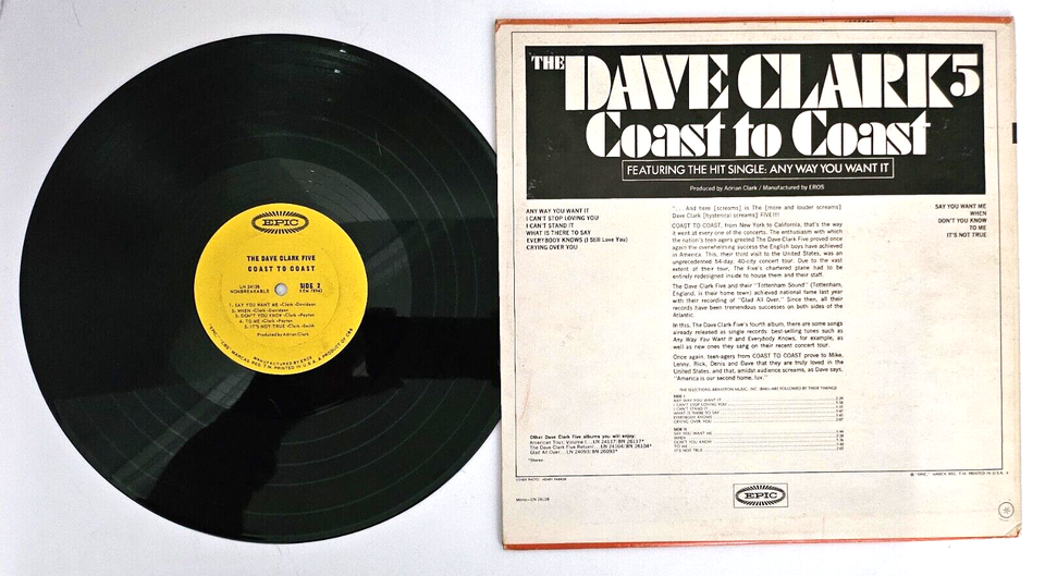 The Dave Clark 5 Coast To Coast Vinyl 1965 EPIC LN24128 Mono VG 0522 | eBay