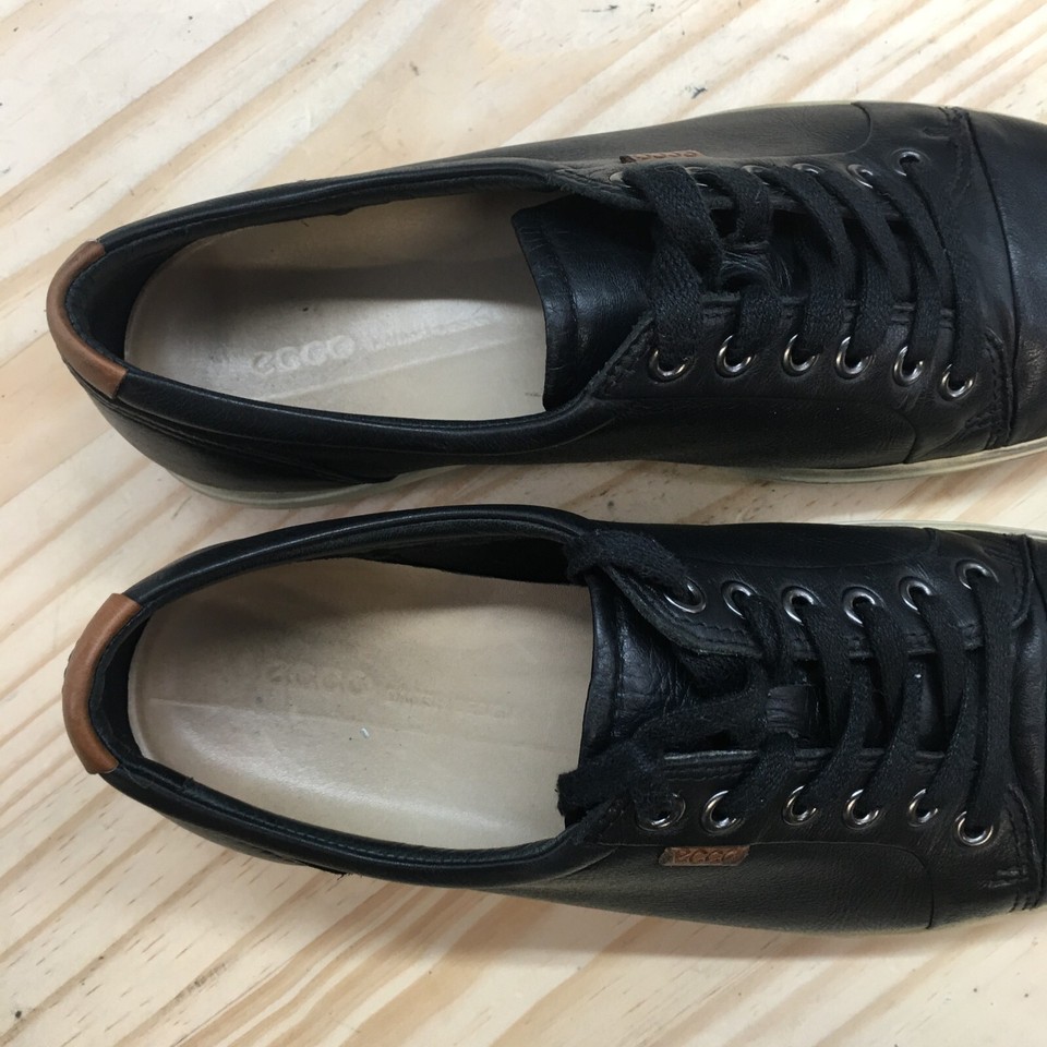 ECCO Shoes Womens 38 Soft 7 Casual Sneaker Black Leather Lace Up Low ...