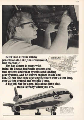1973 Delta Airlines: Jim Grunenwald Line Mechanic Vintage Print Ad | eBay