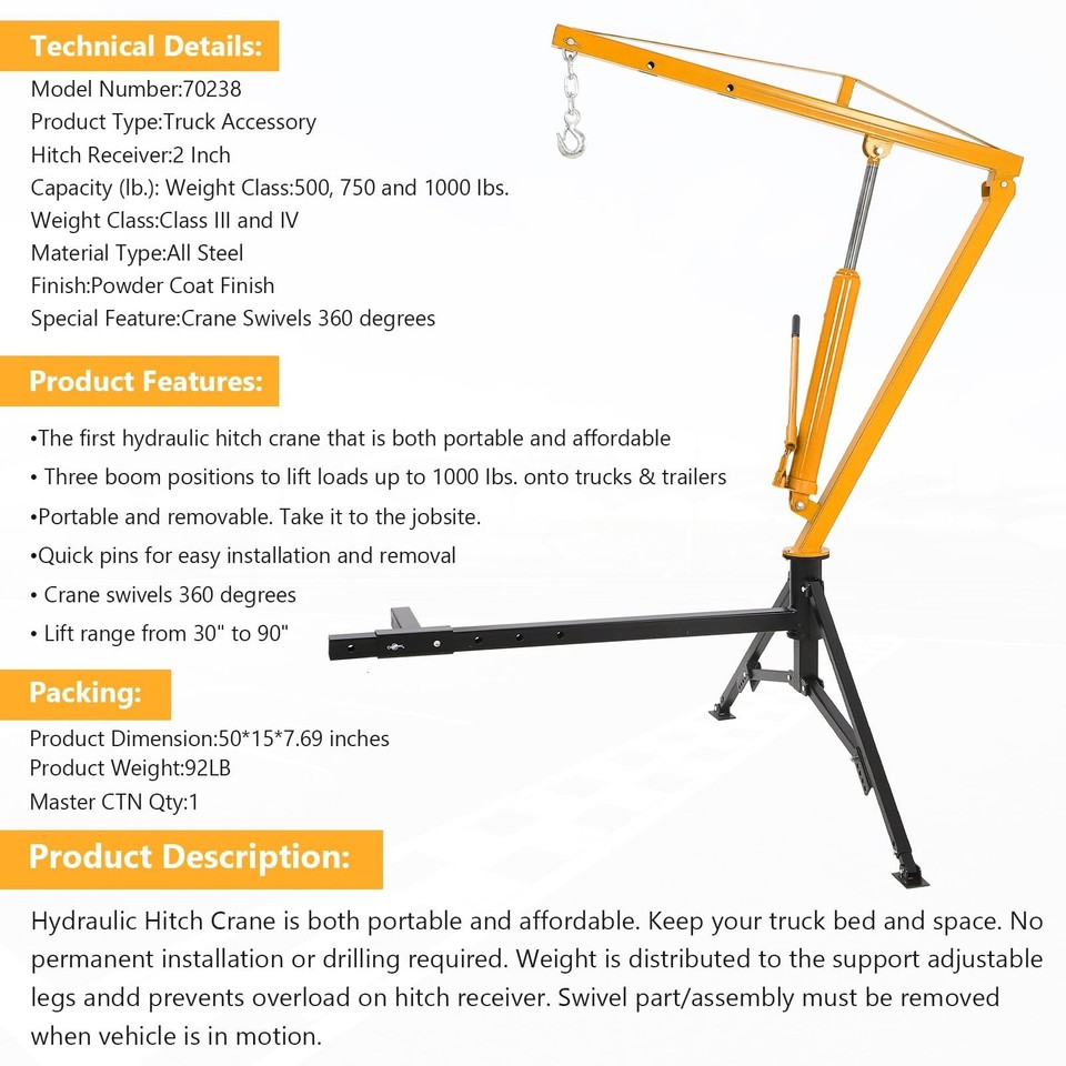 Hydraulic Pickup Truck Crane Receiver Hitch Mounted Truck Bed Crane ...