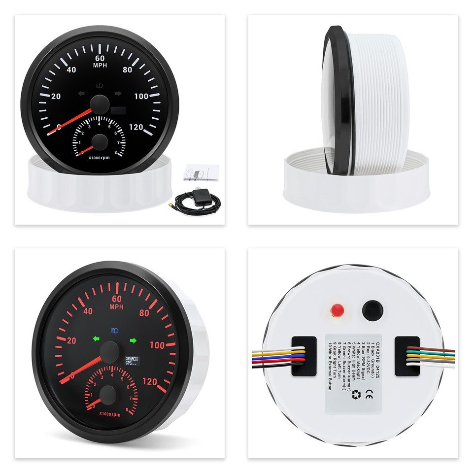 110mm Boat GPS Speedometer 0-120MPH Tachometer Turn Signal High Beam ...
