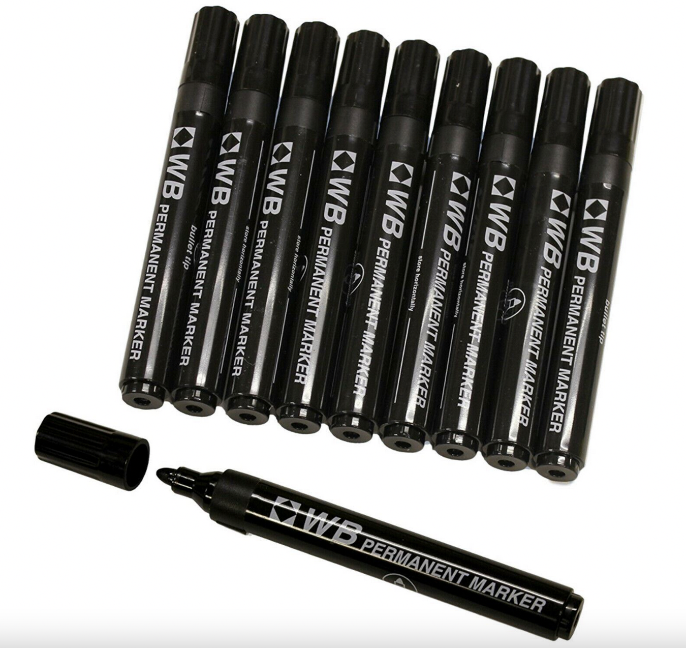 Black Permanent Marker Pens All Surface Bullet Tip Waterproof - Pack 10 ...