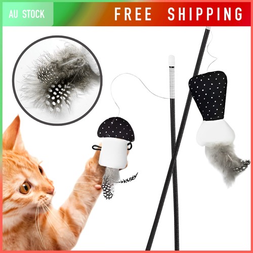 2PCS CAT Feather Wand Kitty Playing Toy Pet Rod Interactive Long Teaser ...
