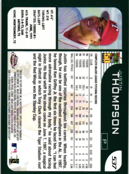 2001 TOPPS CHROME BASEBALL JUSTIN THOMPSON #537 | eBay