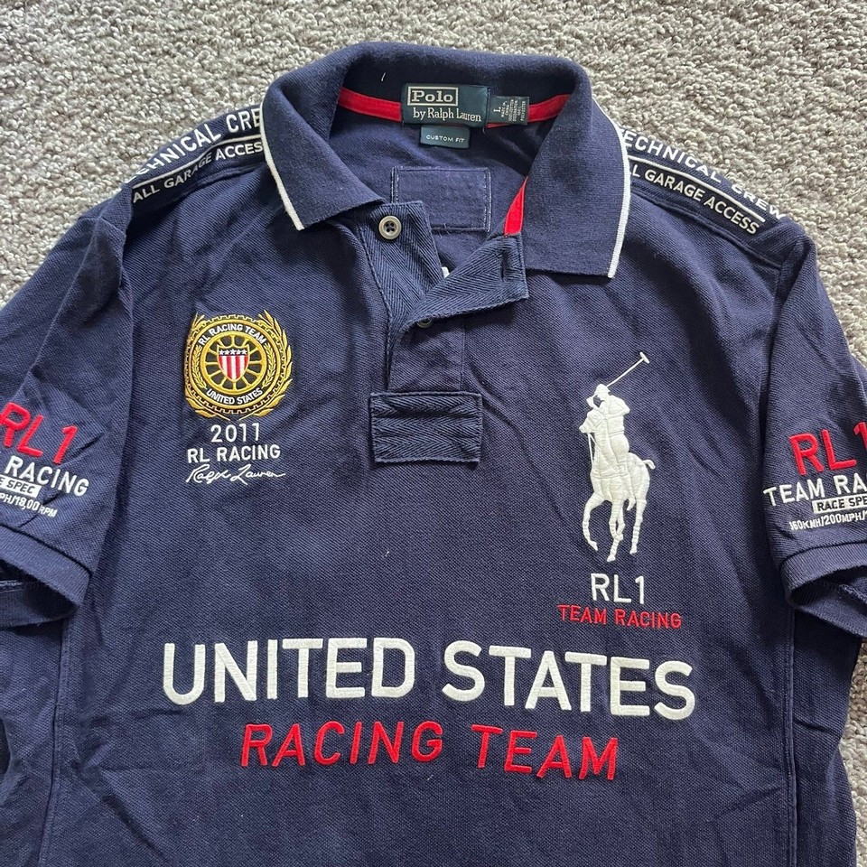 Polo Ralph Lauren 2011 RL Racing Polo Shirt Navy Blue Mens Large Crest ...