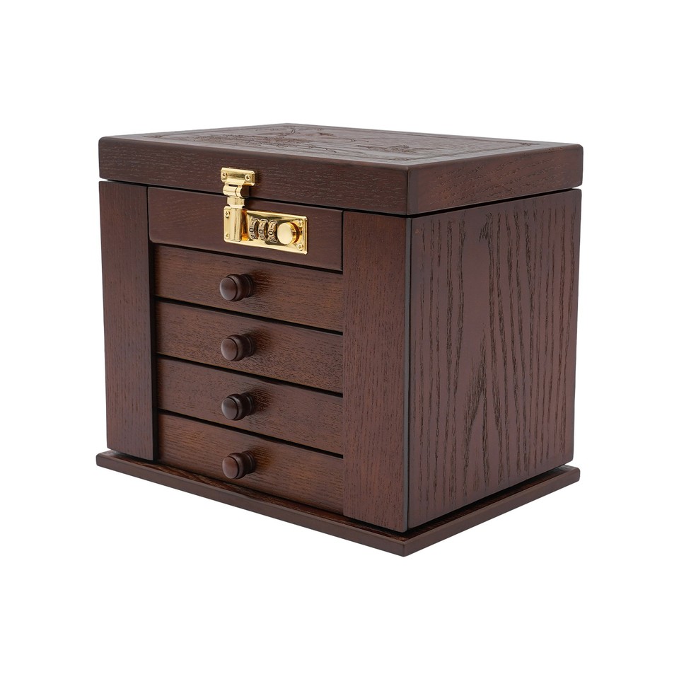 5 Layers Vintage Large Jewelry Organizer Wooden Storage Box Case with 4 ...