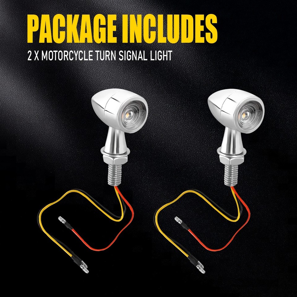 2X Chrome Mini Motorcycle Bullet LED Turn Signal Blinker Brake Light ...