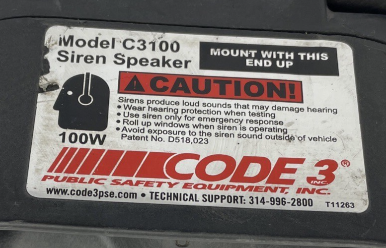 Code 3 PSE C3100 100W Policer Fire Ambulance Siren Speaker With Bracket ...