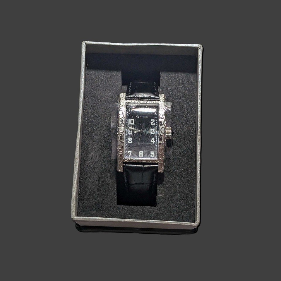 Heritor Automatic Jefferson Watch Silver Black HERHR8801 Rectangle Dial ...