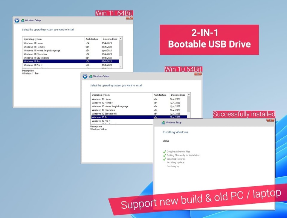 Bootable USB Drive 32GB Windows 10 11 Recovery Reinstall Password Reset ...