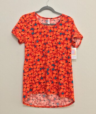 LLR Womens LuLaRoe Classic Orange Floral Soft Ringer Tee Medium 106 | eBay