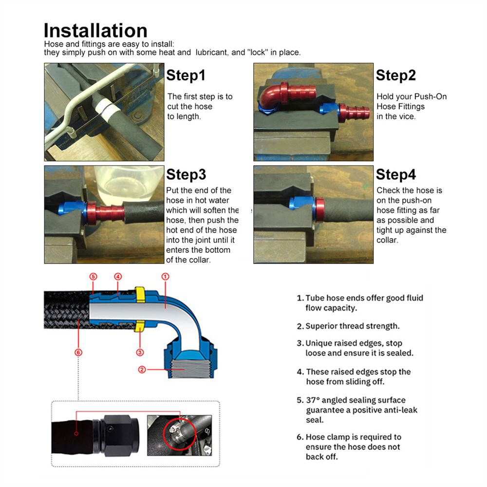 2PCS AN4 0° Push on Lock Hose Barb Fitting Oil Fuel Gas Air Fitting ...
