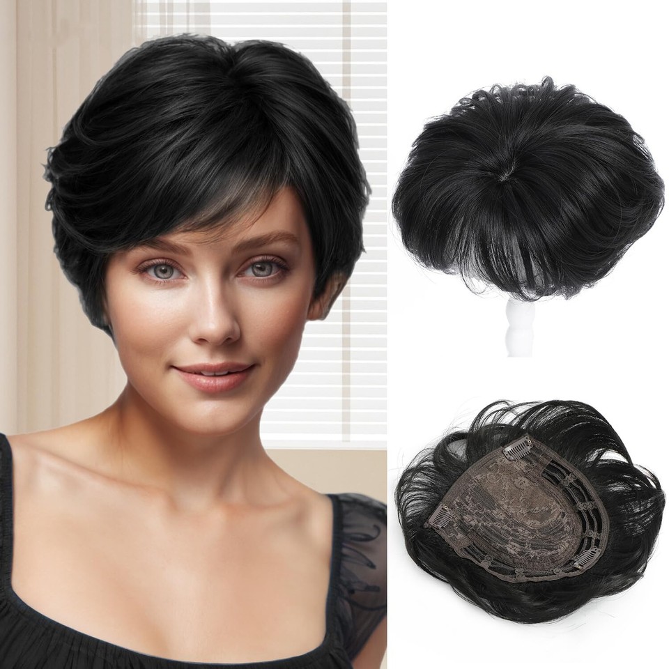 Hair Toppers for Women Short Hair Toppers with Bangs 7" x 7" Cut Short ...