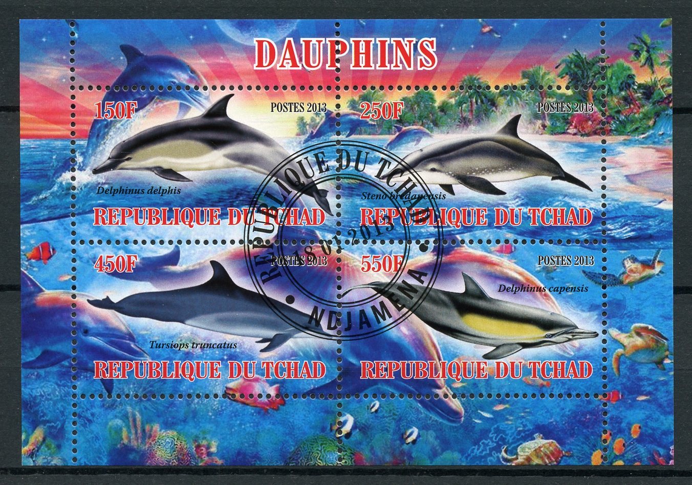 Chad 2013 CTO Dolphins Dolphin 4v M/S Dauphins Wild Marine Animals ...