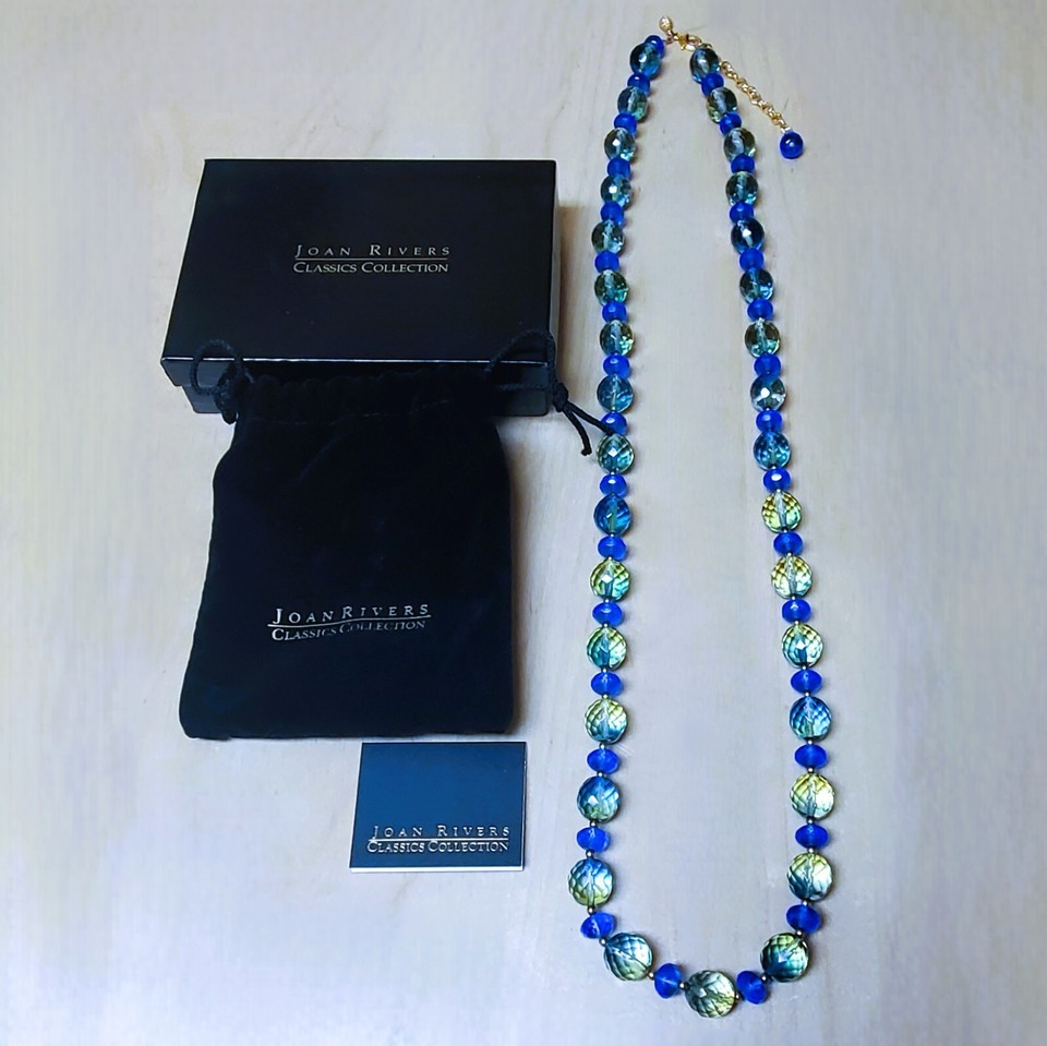 NEW IN BOX Joan Rivers Blue and Green Czech Glass Beaded Necklace Beads ...