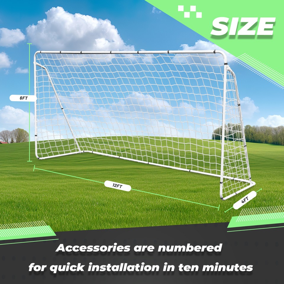 Portable 12 x 6' Soccer Goal Net Steel Post Frame Backyard Football ...