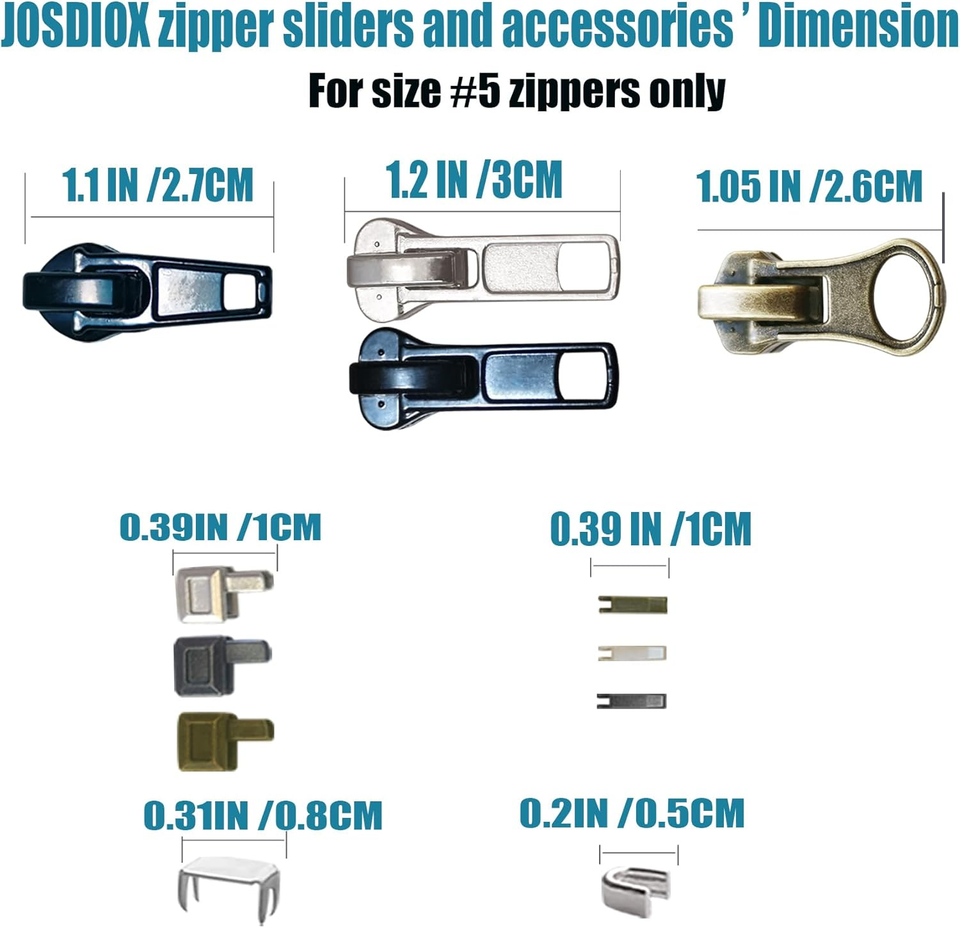 Zipper Repair Kit: 12 Pcs #5 Metal Sliders with Pulls, 6 Sets Retainer ...