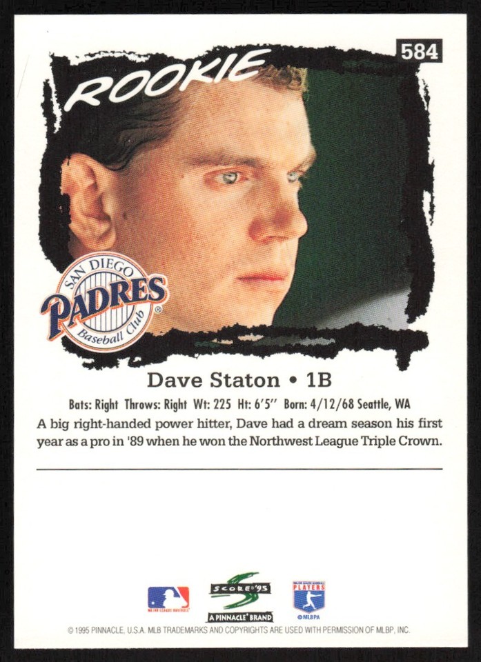 1995 Score Rookie Dave Staton RC #584 San Diego Padres | eBay