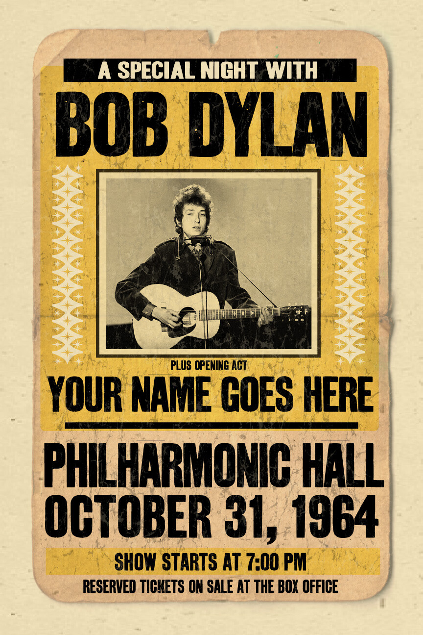 your name on a Bob Dylan concert poster! personalized gift - vintage ...