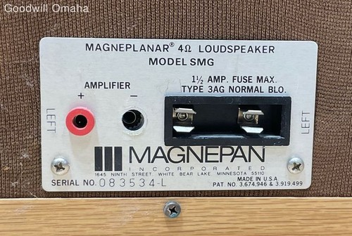 Vintage Pair Of Magneplanar Magnepan SMG Loudspeaker W/ Stand READ ...