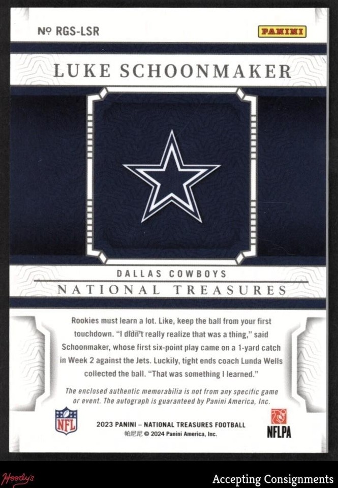 2023 Panini National Treasures Luke Schoonmaker RC Rookie DUAL JERSEY ...
