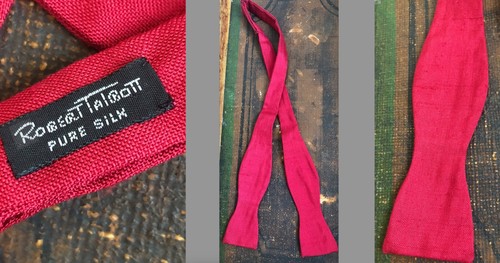 VTG ROBERT TALBOTT USA PURE SILK GRAIN BRIGHT RED SKINNY BOW TIE SELF ...