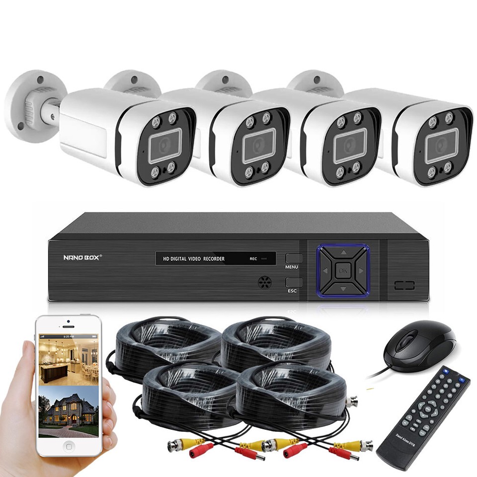 CCTV System 4 Channel DVR Full Colour HD Cameras Home Outdoor Kit ...