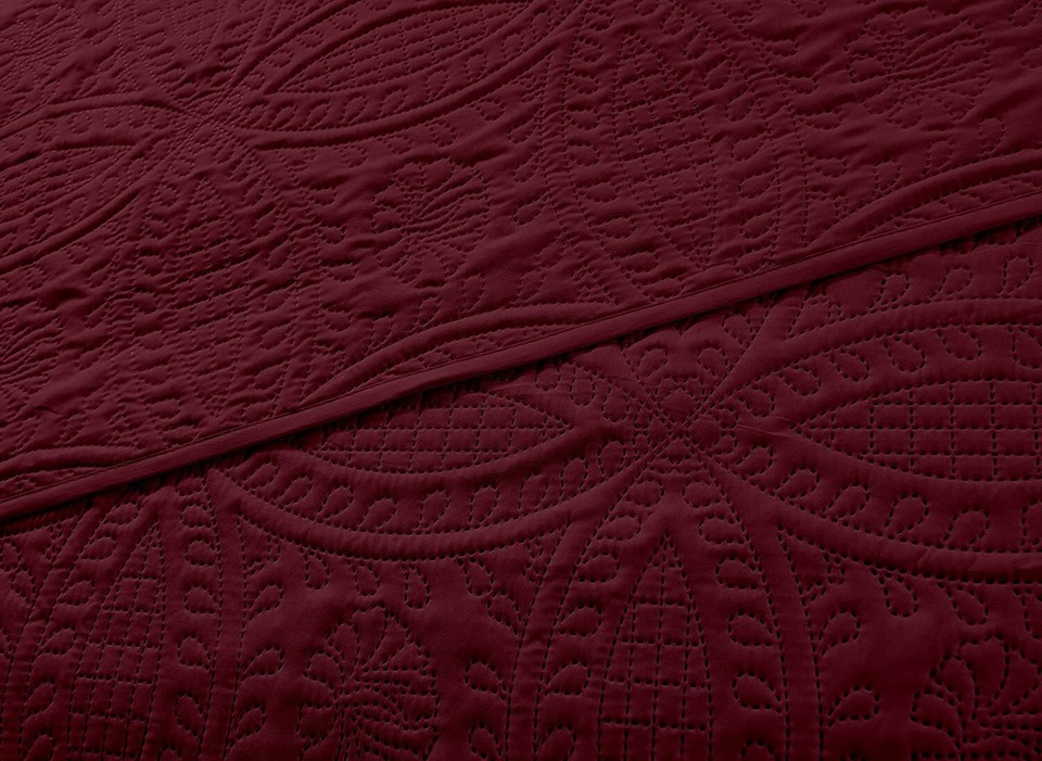 Queen King Size Solid Dark Red Embossed Oversized 3pc Quilt Set ...