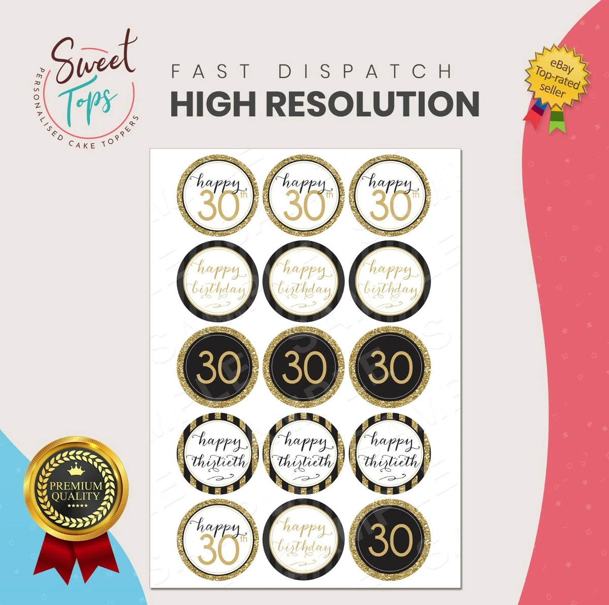 30th Birthday Cupcake Toppers