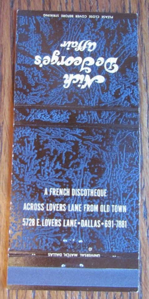 FILIGREE MATCHBOOK COVER: NICK DE GEORGE'S AFFAIR DISCO (DALLAS, TEXAS ...
