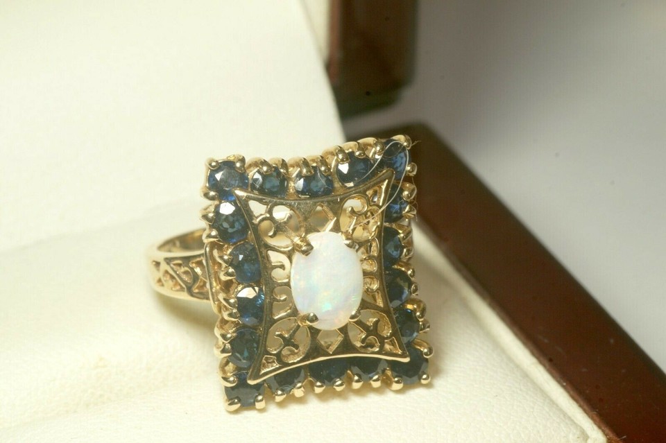 Stunning Designer John C Ringer Opal & Sapphire 14K Gold Fancy Ring | eBay