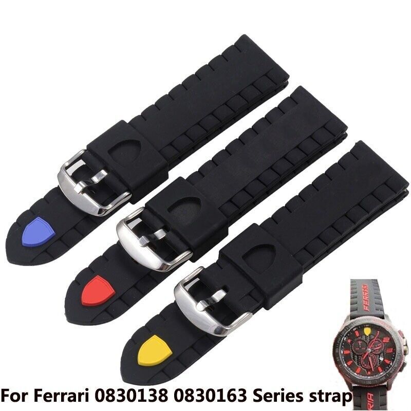 For Ferrari 0830138 0830163 Series Silicone Watchband Strap 24mm Black ...