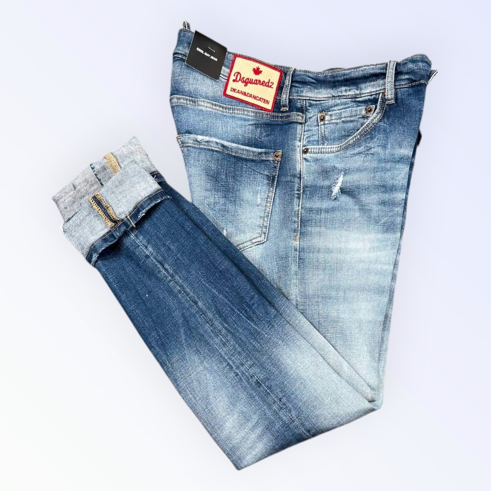DSQ2 Men's Slim Fit Cool Guy Stretchy Ripped Washed Blue Jeans Pants | eBay