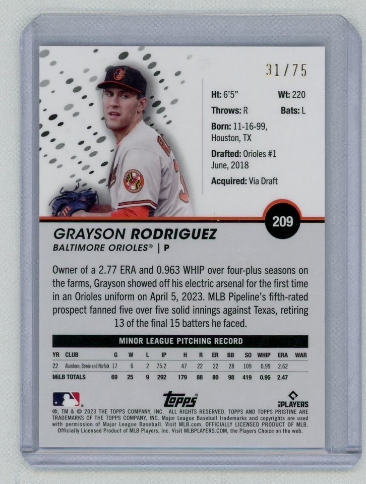 GRAYSON RODRIGUEZ 2023 Topps Pristine #Blue Refractor Rookie Orioles RC ...