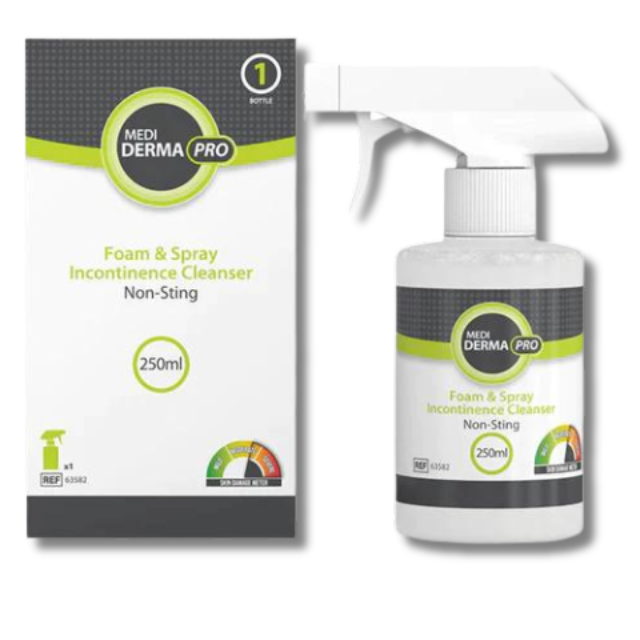 Medi Derma-Pro Foam & Spray incontinence Cleanser 250ml Non-Sting Clean ...