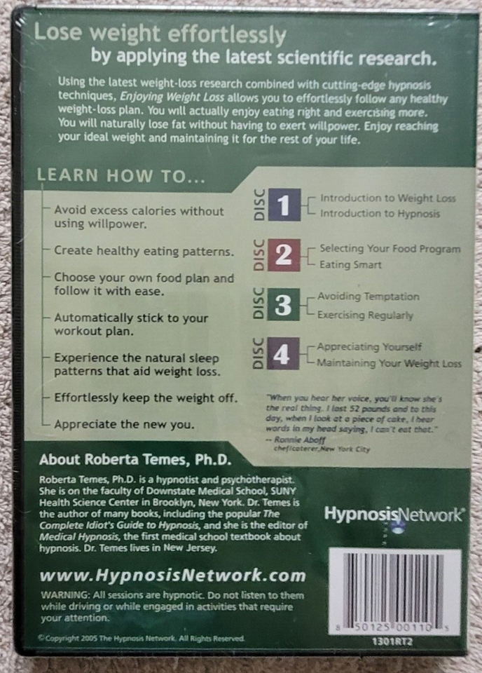 Enjoying Weight Loss 4 CD Hypnosis Network set by Roberta Temes PhD ...