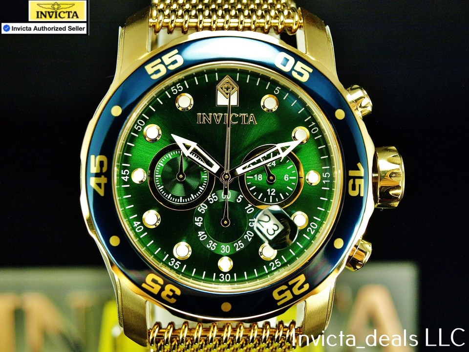 Invicta Men's 48mm PRO DIVER Scuba Chronograph GREEN DIAL Gold Tone ...