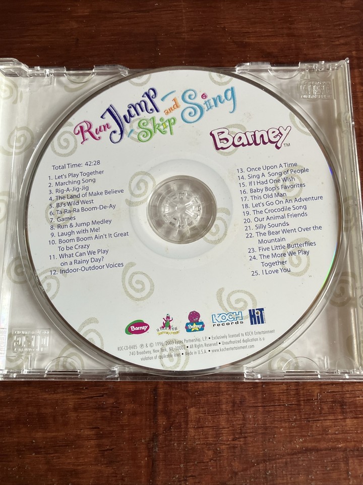 Barney - Run Jump And Skip CD (2003, Koch Industries) w/ Lyric Booklet ...