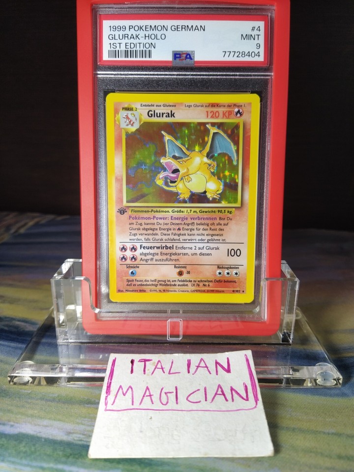 POKEMON 1st First Edition CHARIZARD PSA 9 4/102 Holo BASE SET - German ...